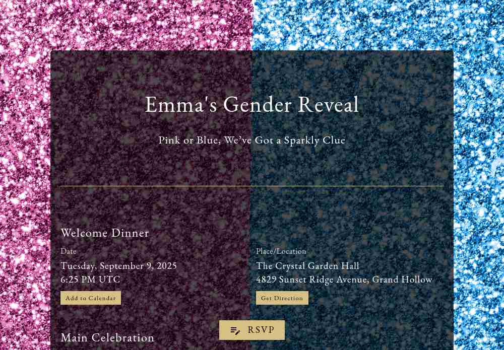 Pink And Blue Glitter - Website Undangan Digital Gender Reveal